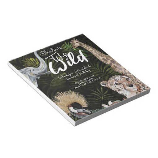 BUDGET Two Wild Gold Jungle Birthday Invitation Notepad | Zazzle