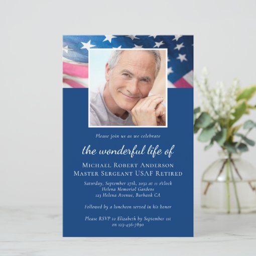 Budget US Flag Veteran Memorial Service Invitation | Zazzle