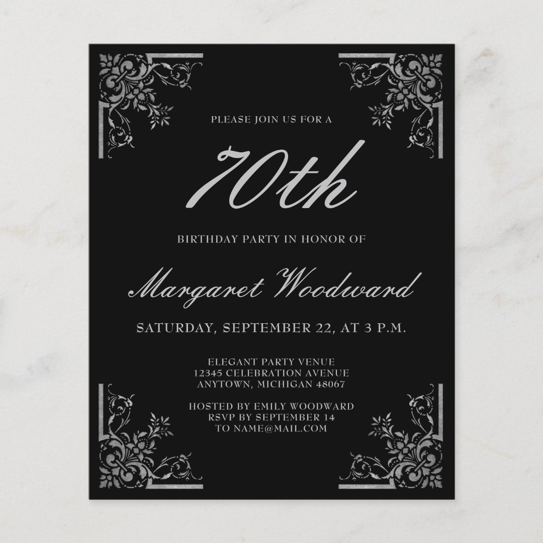 Budget Vintage Black Silver Birthday Invitation | Zazzle
