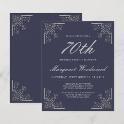 Budget Vintage Navy Silver Birthday Invitation | Zazzle