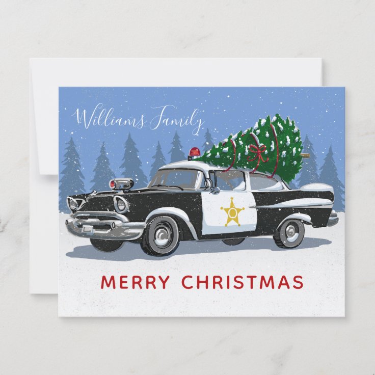 Budget Vintage Police Car Merry Christmas Card | Zazzle