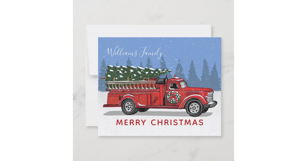 Budget Vintage Red Fire Truck Merry Christmas Card | Zazzle
