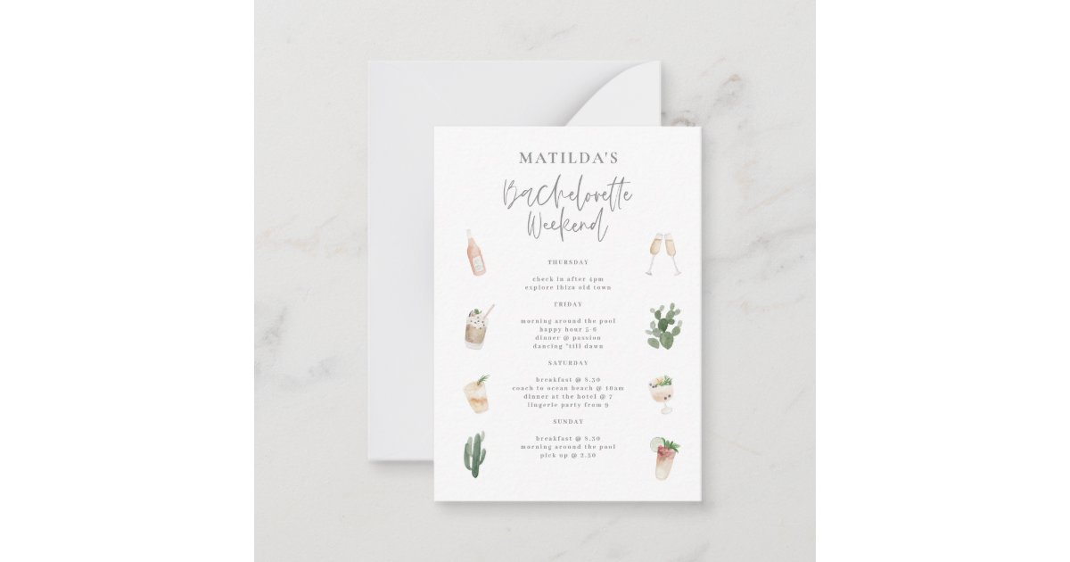 budget watercolor drinks bachelorette weekend note card | Zazzle