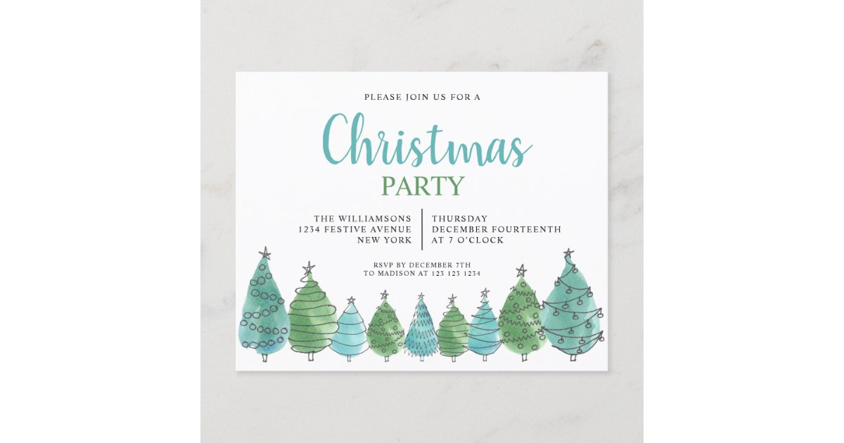 Budget Watercolor Holiday Christmas Trees Party | Zazzle