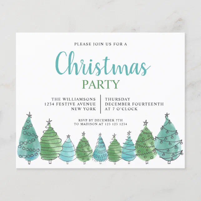 Budget Watercolor Holiday Christmas Trees Party | Zazzle