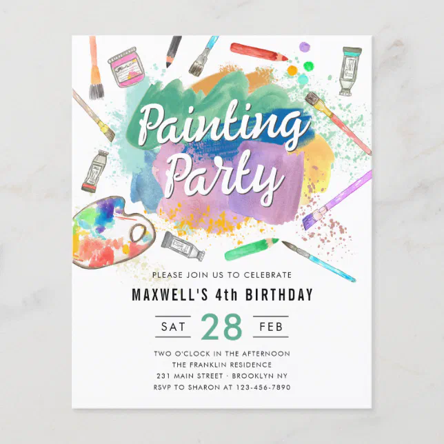 Budget Watercolor Paint Painting Party Birthday | Zazzle