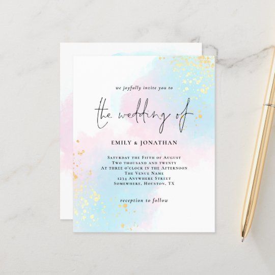 Budget Watercolor Pink Blue Wedding Invitation | Zazzle.com