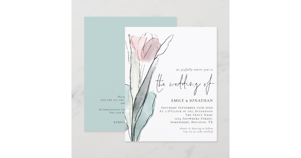 Budget Watercolor Tulip Wedding Invitation | Zazzle