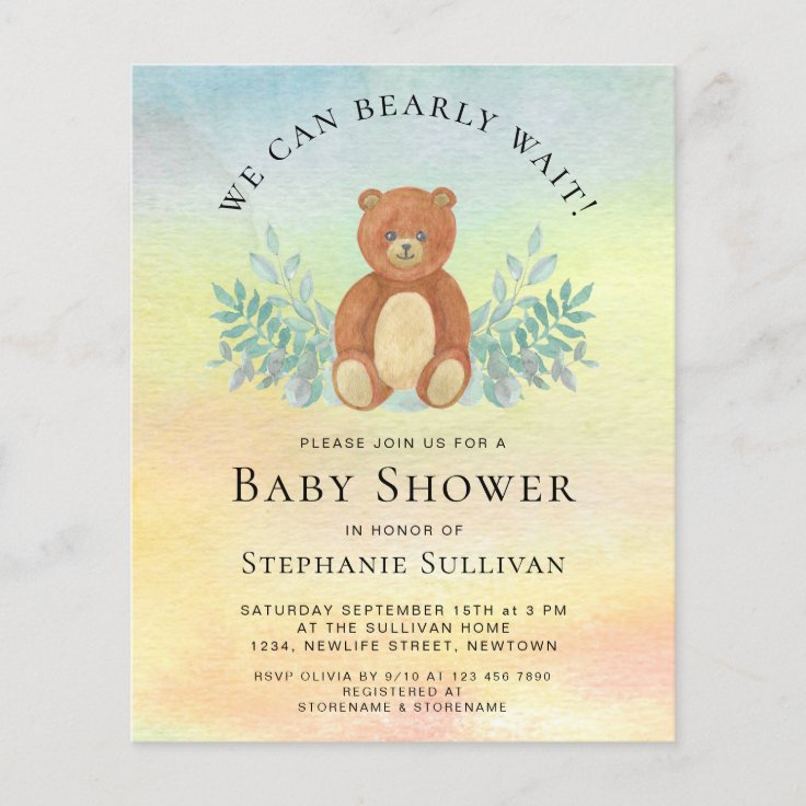 Budget We Can Bearly Wait Baby Shower Invitation | Zazzle