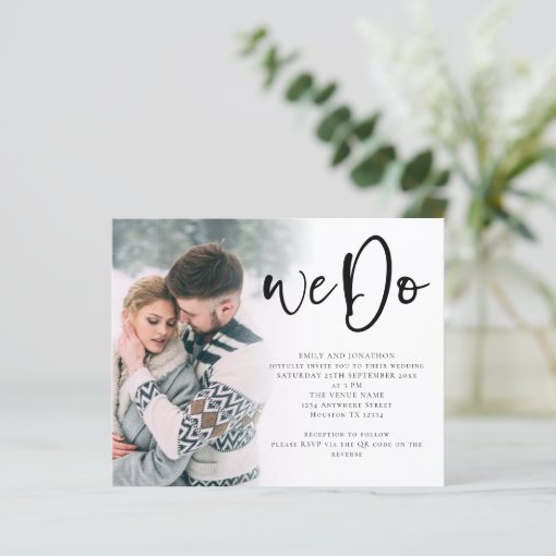 Budget We Do Script Photo QR Code Wedding Invite | Zazzle