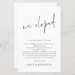 Budget We Eloped Script Elopement Announcement | Zazzle