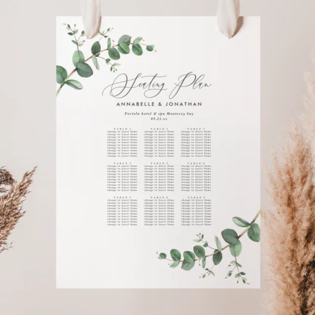 Budget Wedding Eucalyptus botanical seating plan Poster | Zazzle