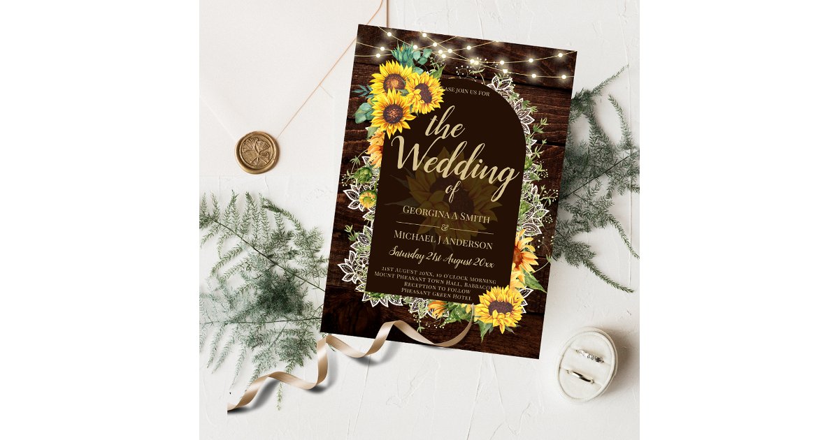 Budget Wedding Invitation Rustic Sunflowers Lace Flyer | Zazzle