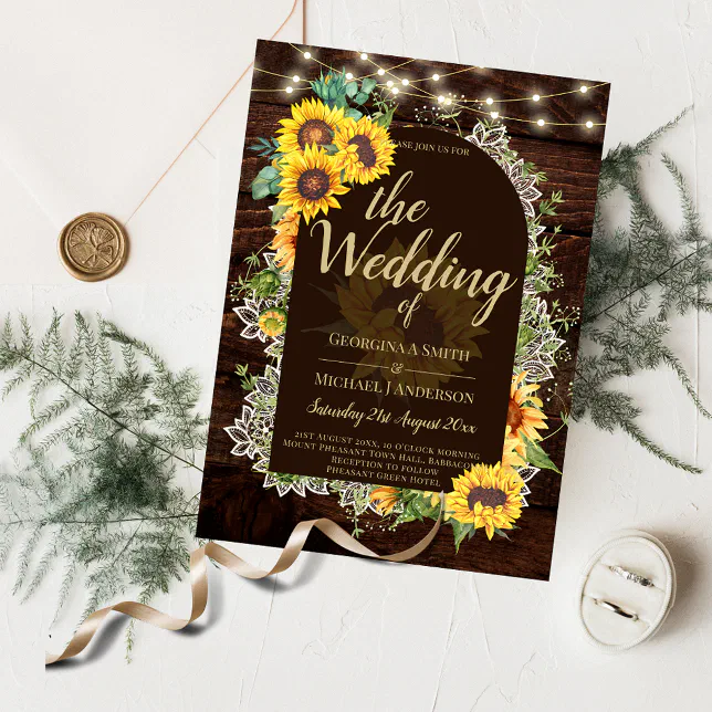 Budget Wedding Invitation Rustic Sunflowers Lace Flyer | Zazzle