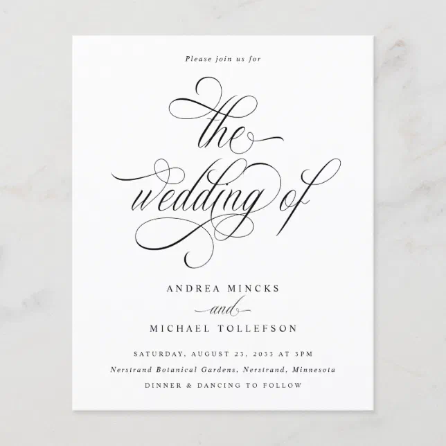 Budget Wedding Invitations Elegant Calligraphy Flyer | Zazzle