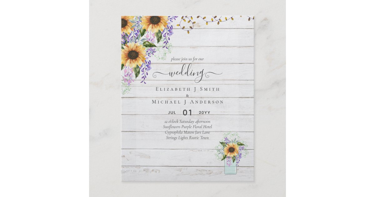 BUDGET WEDDING INVITATIONS Rustic Sunflowers CHIC Flyer | Zazzle