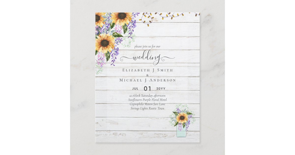 BUDGET WEDDING INVITATIONS Rustic Sunflowers CHIC Flyer | Zazzle