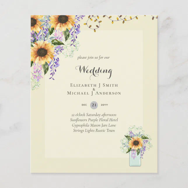BUDGET WEDDING INVITATIONS - Rustic Sunflowers Flyer | Zazzle
