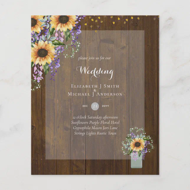BUDGET WEDDING INVITATIONS - Rustic Sunflowers Flyer | Zazzle