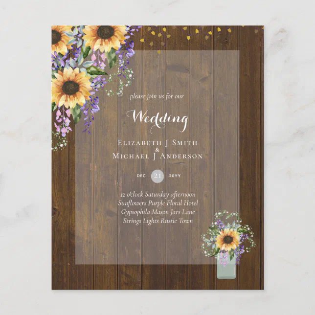BUDGET WEDDING INVITATIONS - Rustic Sunflowers Flyer | Zazzle
