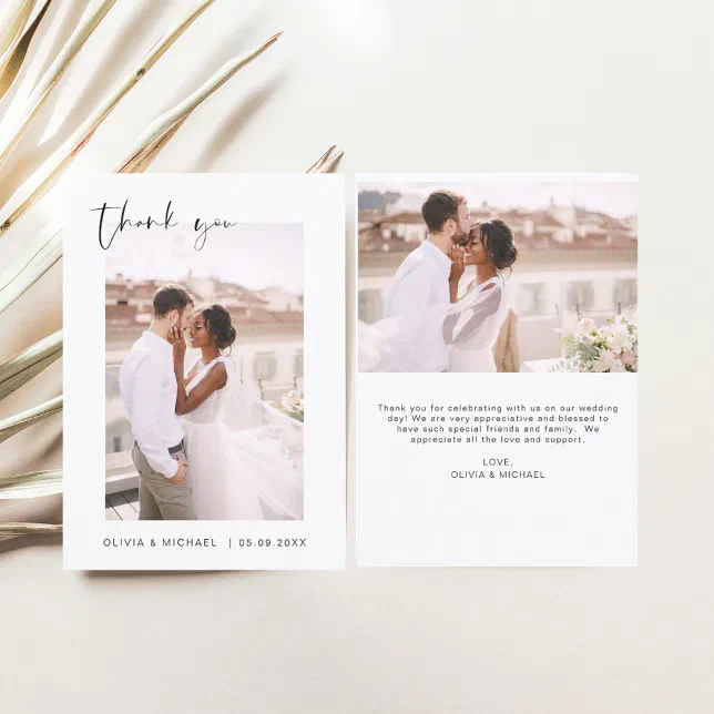 Budget Wedding Minimalist Photo Thank You Cards | Zazzle
