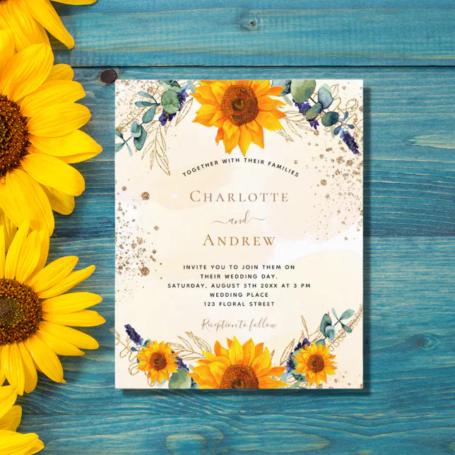 Budget wedding rustic sunflowers eucalyptus gold | Zazzle