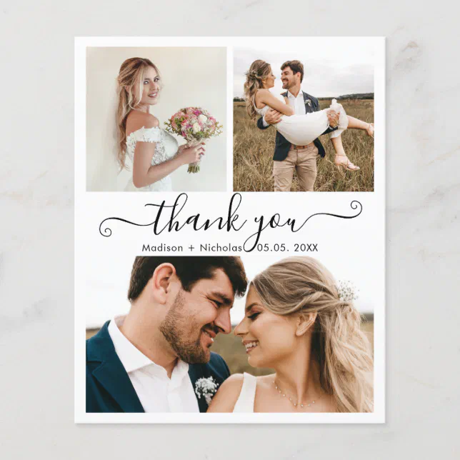 Budget Wedding Thank You Script Photo Collage Card | Zazzle