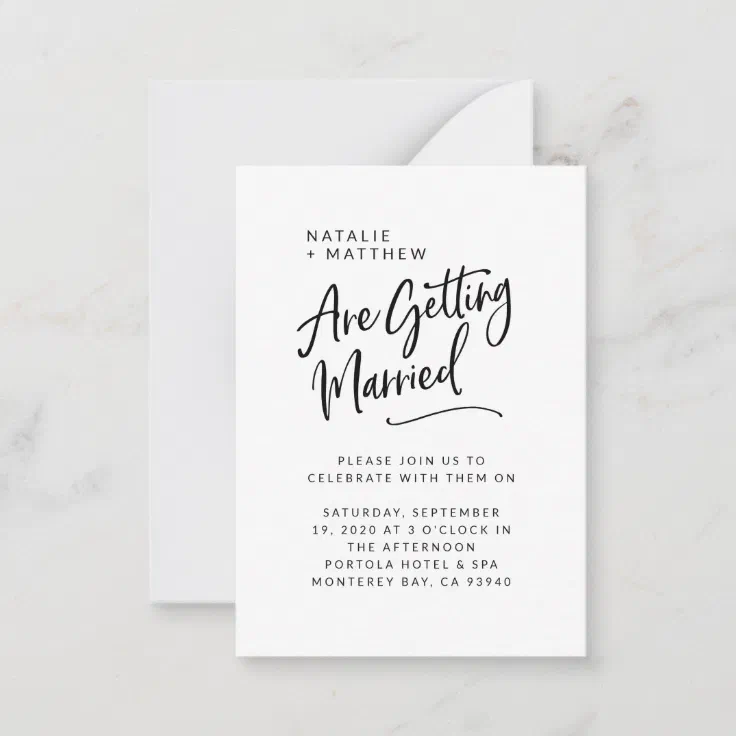 budget We're getting married script wedding Note Card | Zazzle