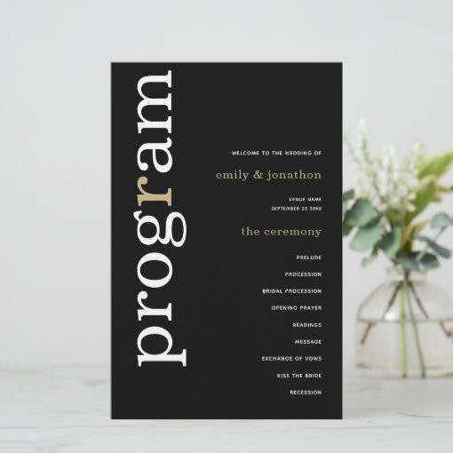 BUDGET White Gold Text Black Wedding Program | Zazzle