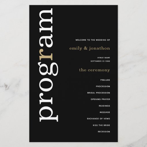 BUDGET White Gold Text Black Wedding Program | Zazzle
