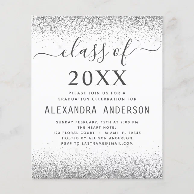 Budget White Silver Graduation Class of 2023 Flyer | Zazzle