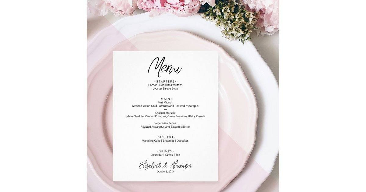 Budget White Wedding Menu Flyer | Zazzle