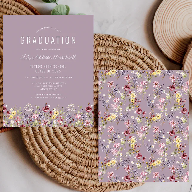 Budget Wildflower Pattern Mauve Grad Party Invite | Zazzle