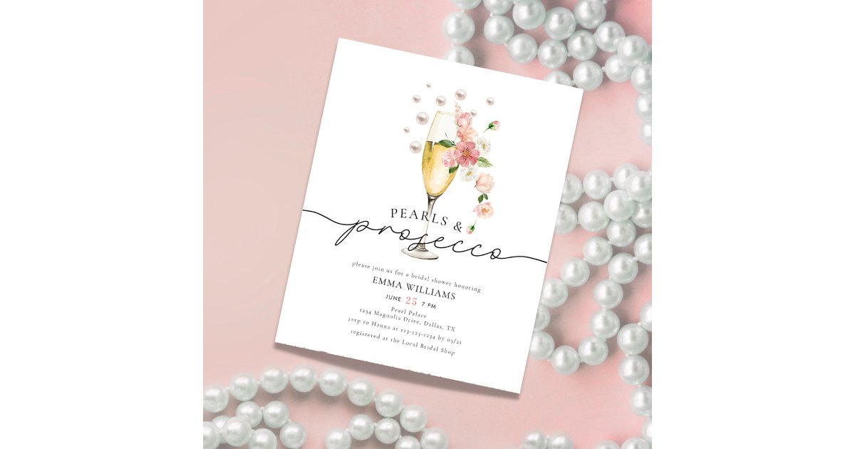 BUDGET Wildflower Pearls & Prosecco Bridal Shower Flyer | Zazzle