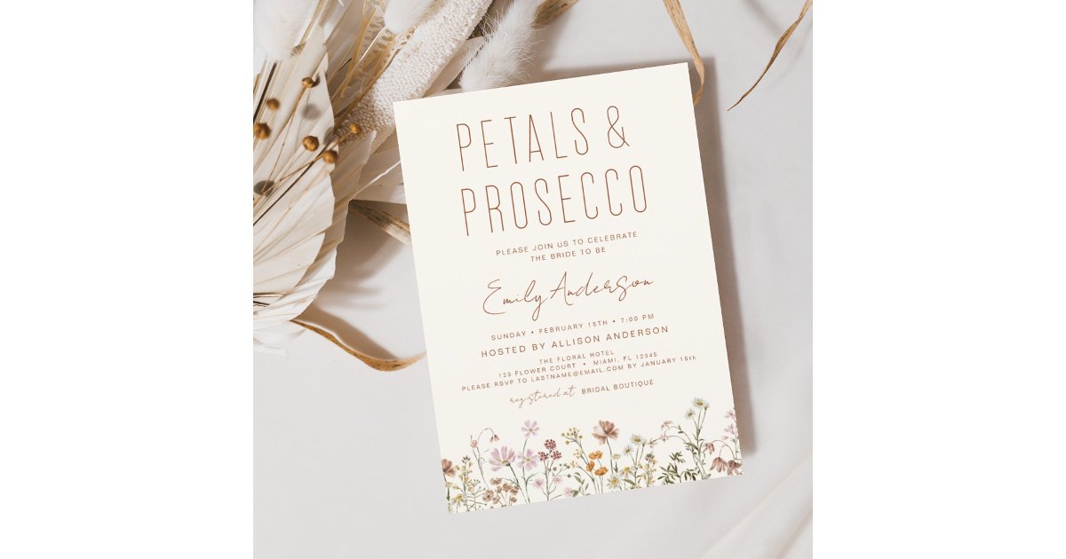 Budget Wildflower Petals & Prosecco Bridal Shower Flyer | Zazzle