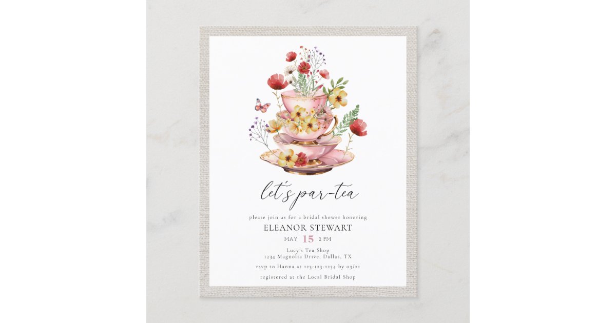 Budget Wildflower Tea Party Bridal Shower Invites | Zazzle