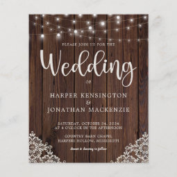 BUDGET Wood Lace String Lights Wedding Paper | Zazzle