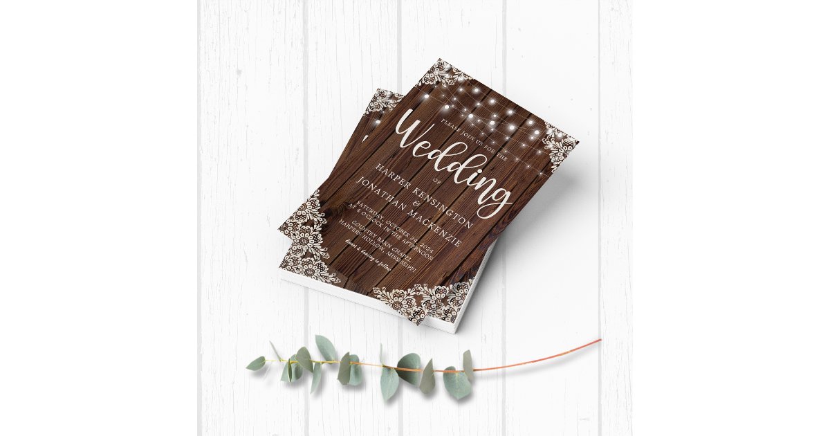 BUDGET Wood Lace String Lights Wedding Paper | Zazzle