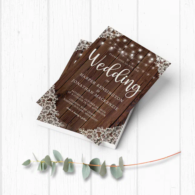 BUDGET Wood Lace String Lights Wedding Paper | Zazzle