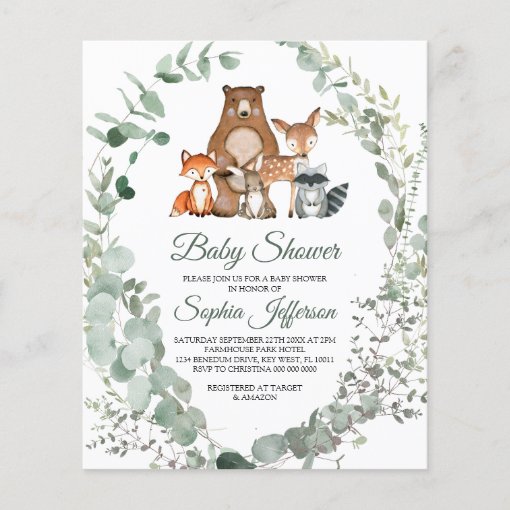 Budget Woodland Animals Baby Shower Invitation | Zazzle