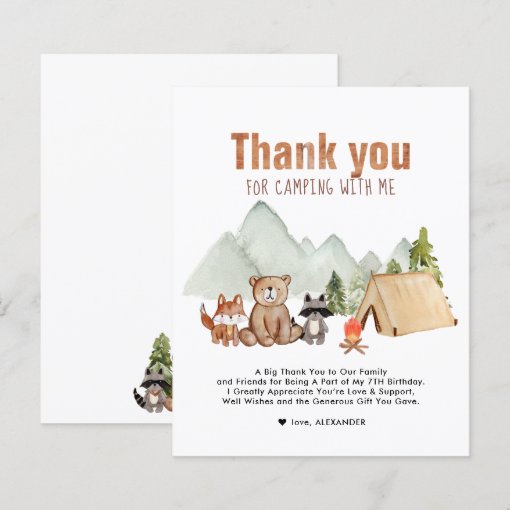 Budget Woodland Campers Camping Birthday Thank You | Zazzle