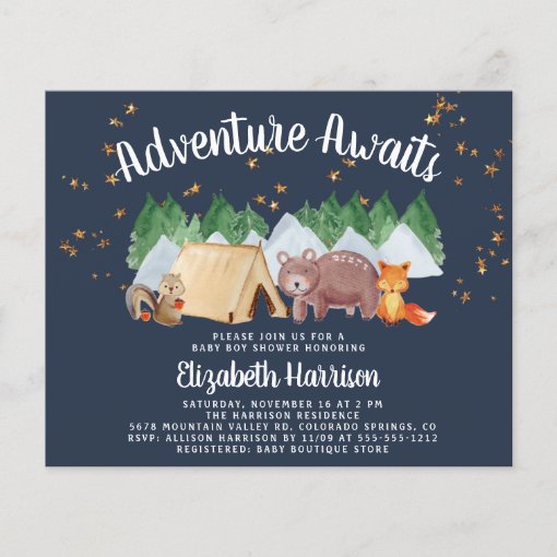 Budget Woodland Camping Baby Shower Invitation | Zazzle