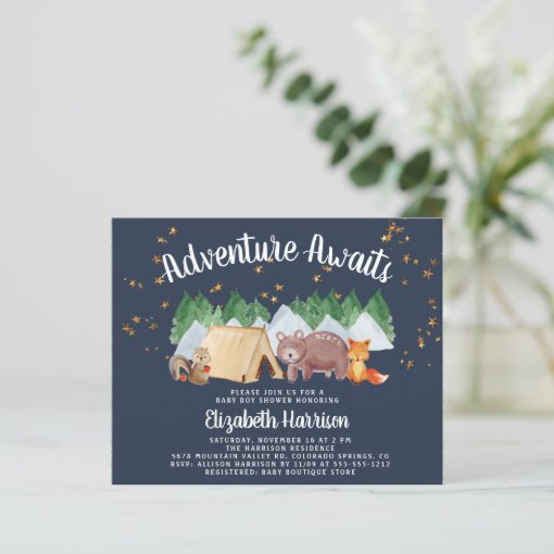 Budget Woodland Camping Baby Shower Invitation | Zazzle