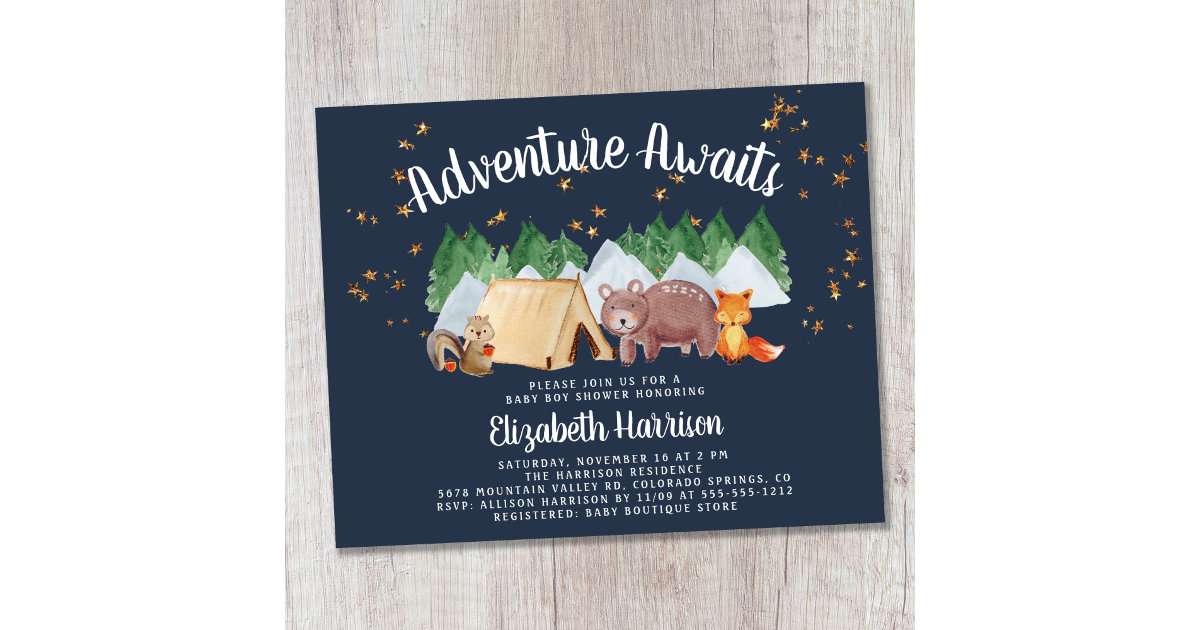 Budget Woodland Camping Baby Shower Invitation | Zazzle
