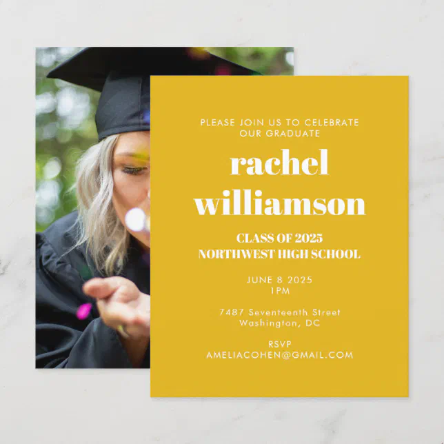 Budget Yellow Photo Graduation Party Invitation | Zazzle