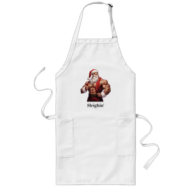 Buff Santa Claus Workout Muscles Gym Long Apron | Zazzle