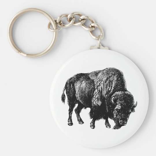 Buffalo American Bison Vintage Wood Engraving Keychain | Zazzle.com