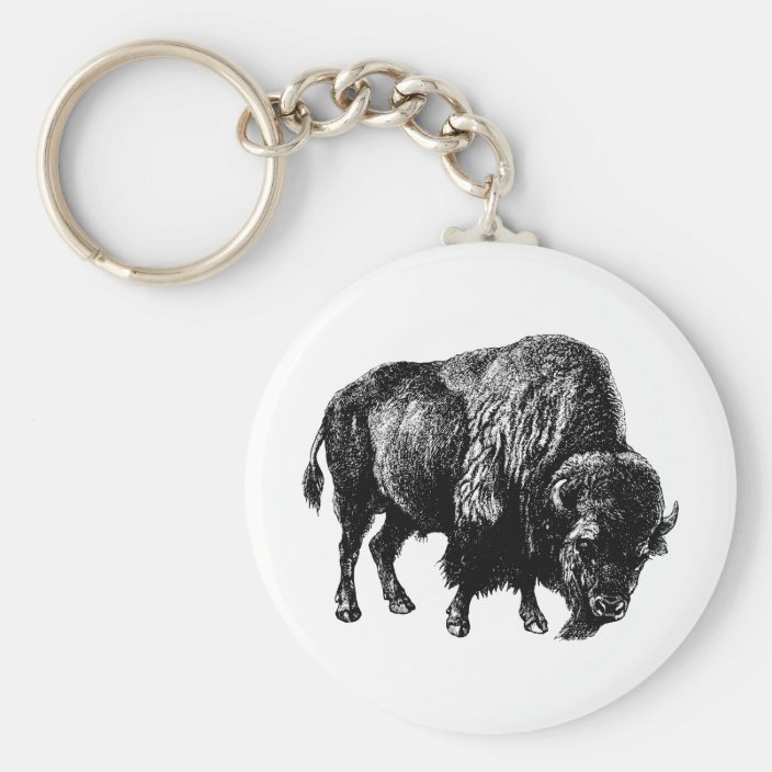 Buffalo American Bison Vintage Wood Engraving Keychain | Zazzle.com