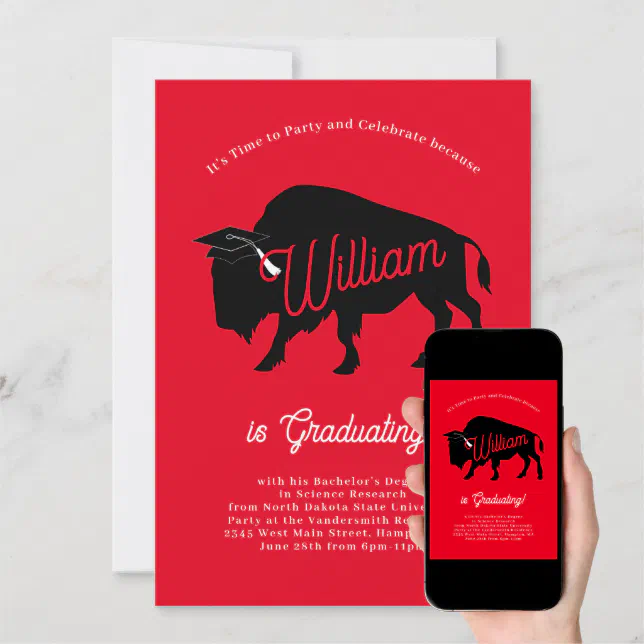 Buffalo Bison Silhouette Graduation Party Invitation | Zazzle