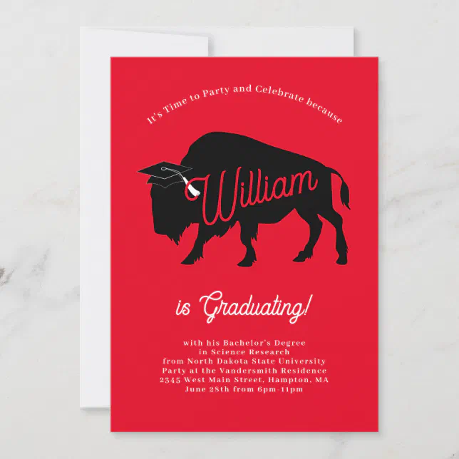 Buffalo Bison Silhouette Graduation Party Invitation | Zazzle